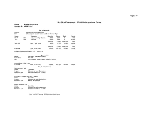 Bowling Green State University College Transcripts | PPT