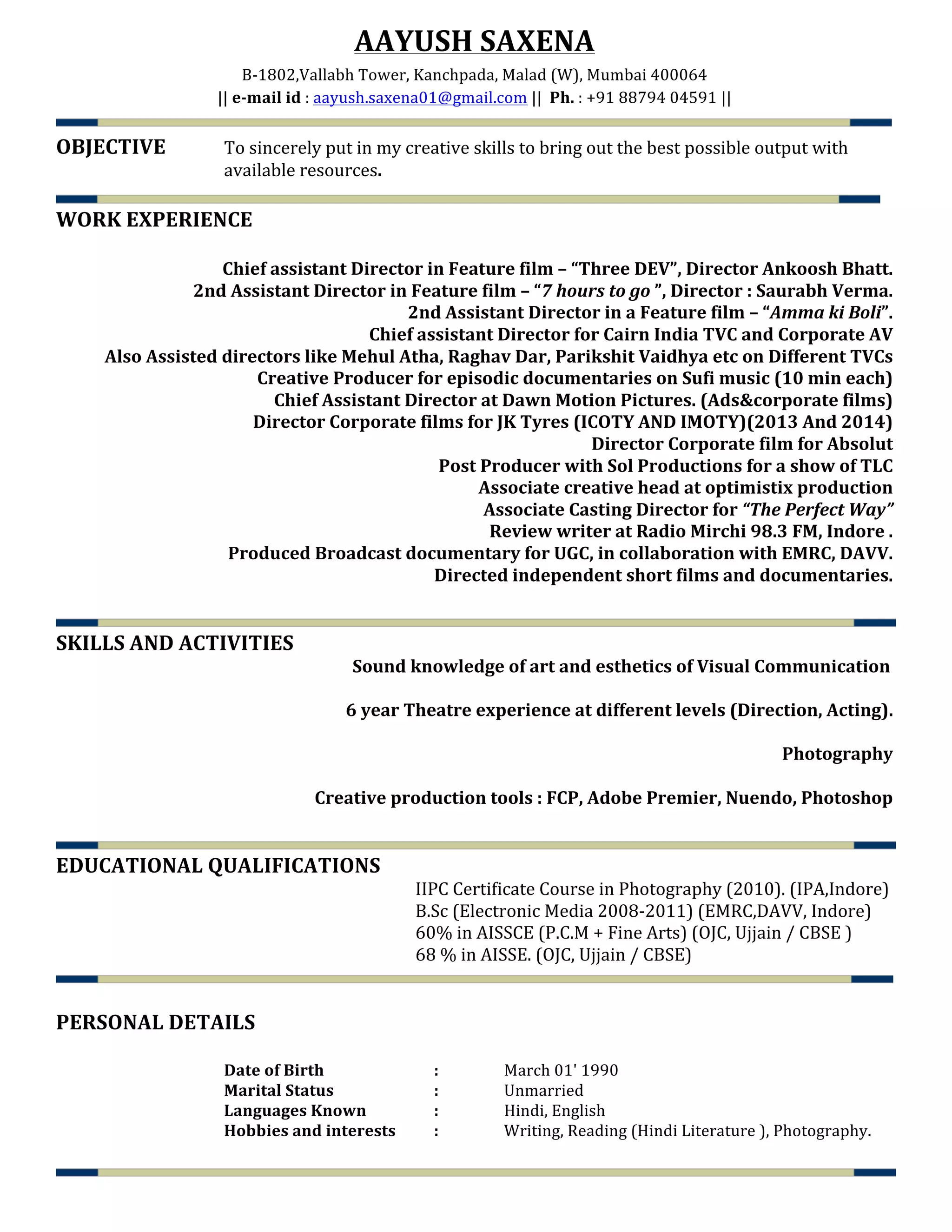 AAYUSH SAXENA CV | PDF