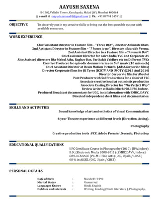AAYUSH SAXENA CV | PDF