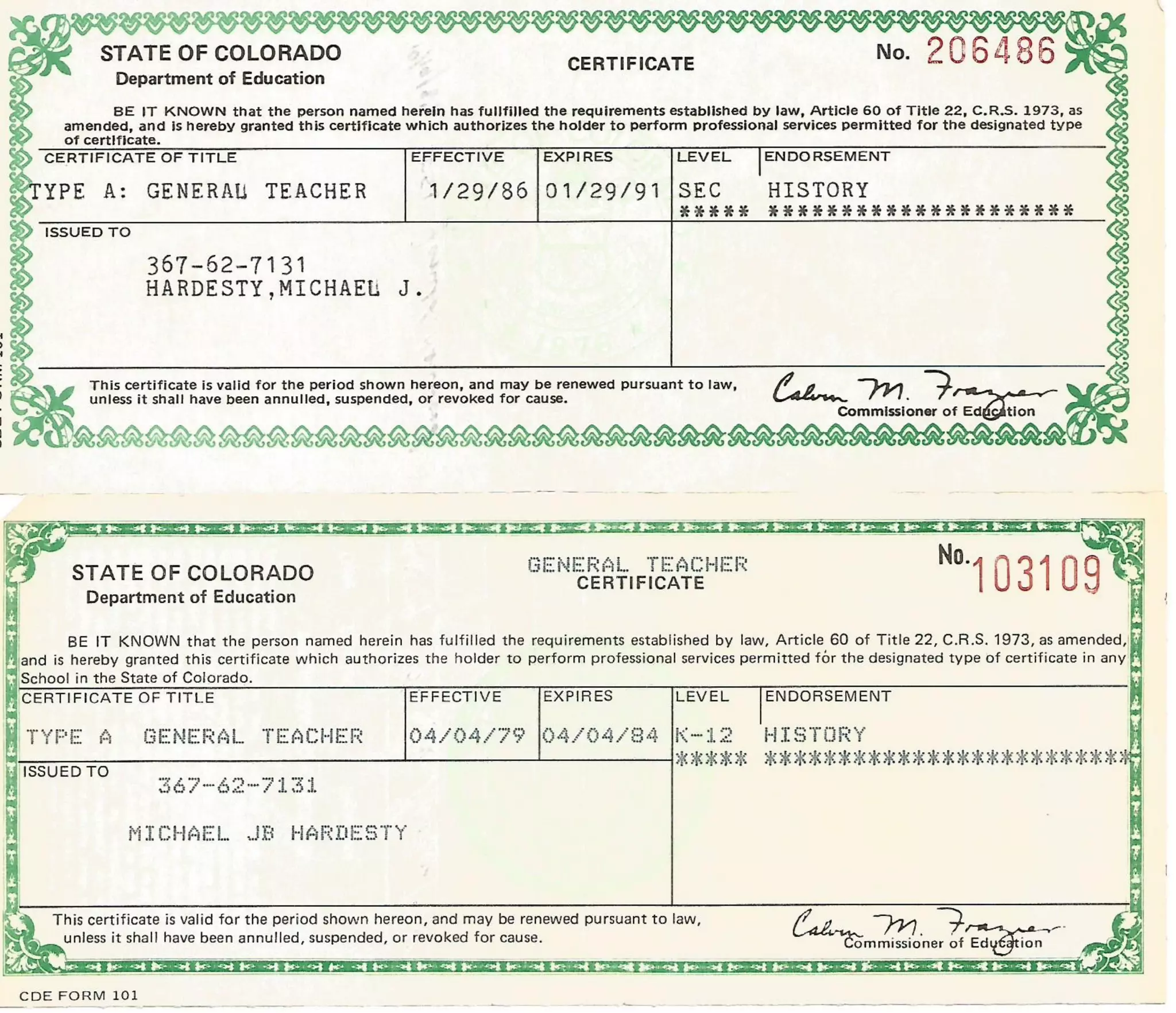 State of Colorado Teaching Certificates. | PDF
