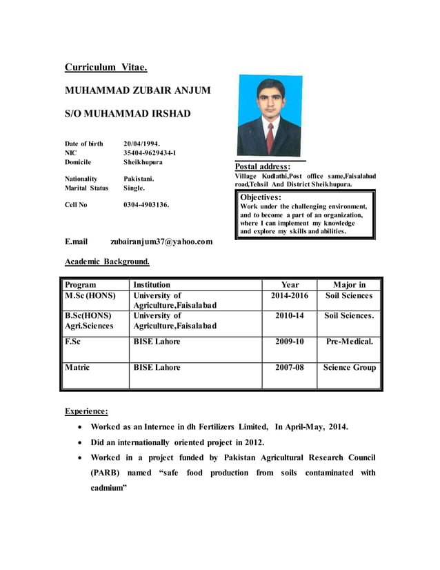 ZUBAIR C.V | DOCX | Agriculture | Industries