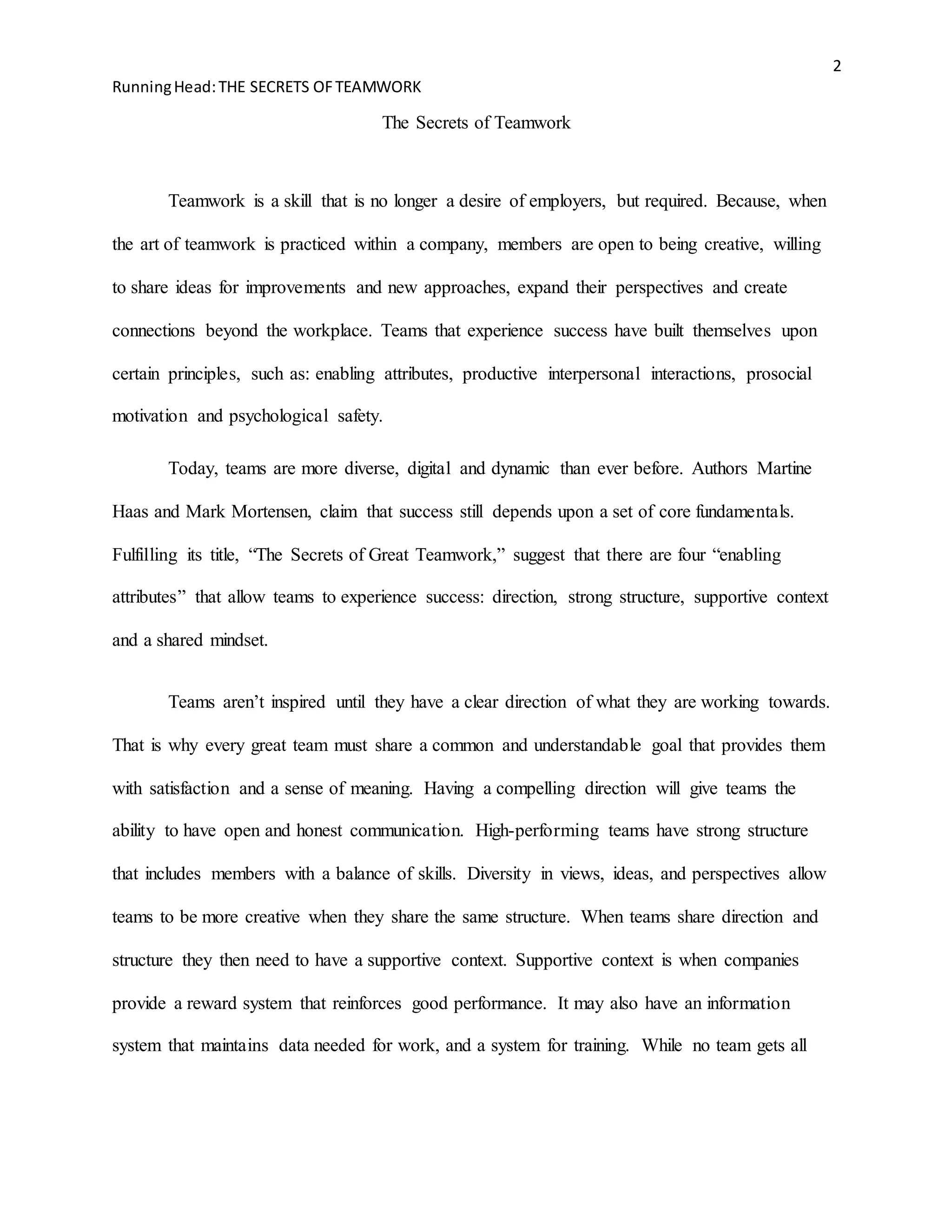 THE SECRETS OF TEAMWORK | DOCX