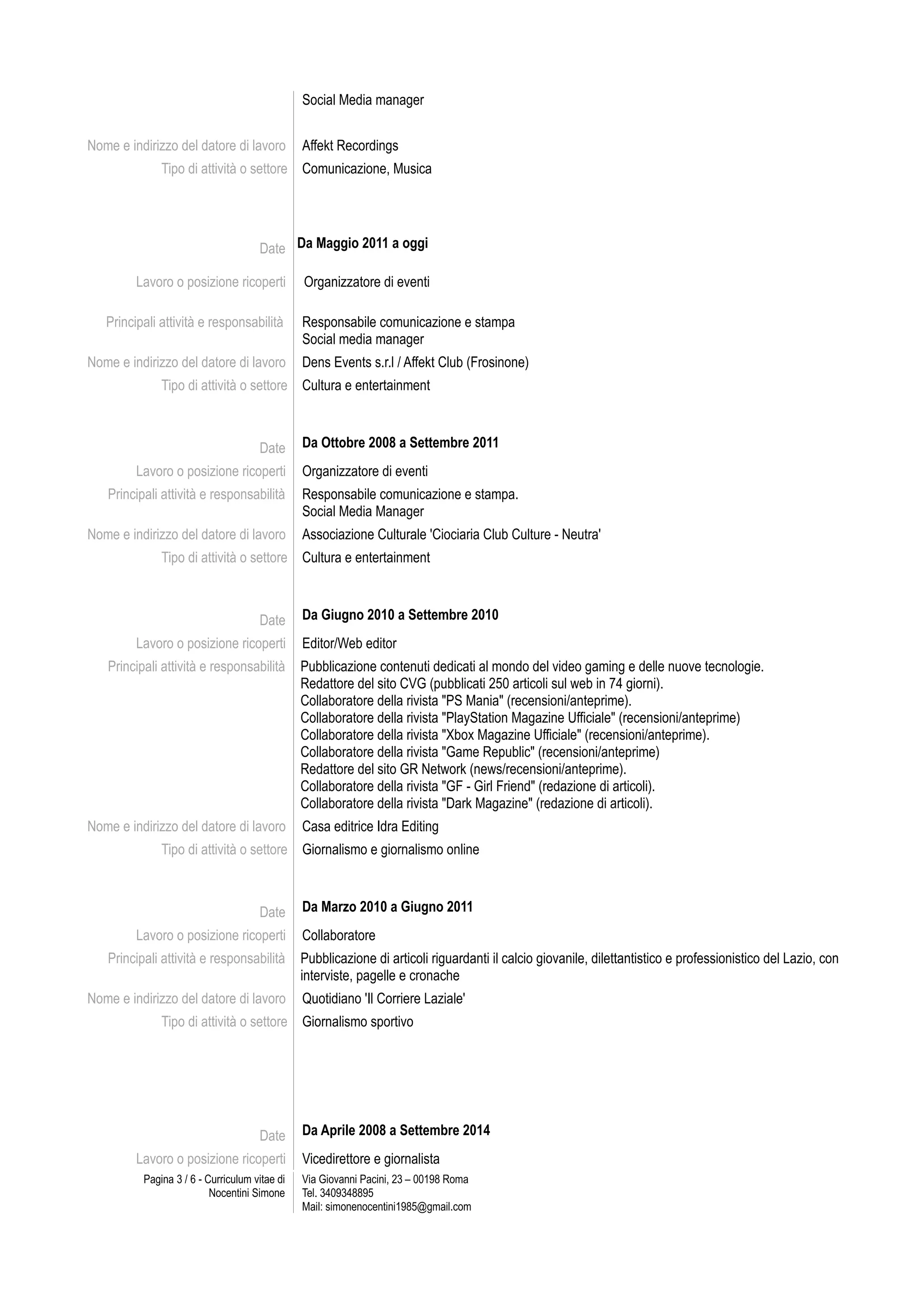 Curriculum Vitae - Simone Nocentini | PDF