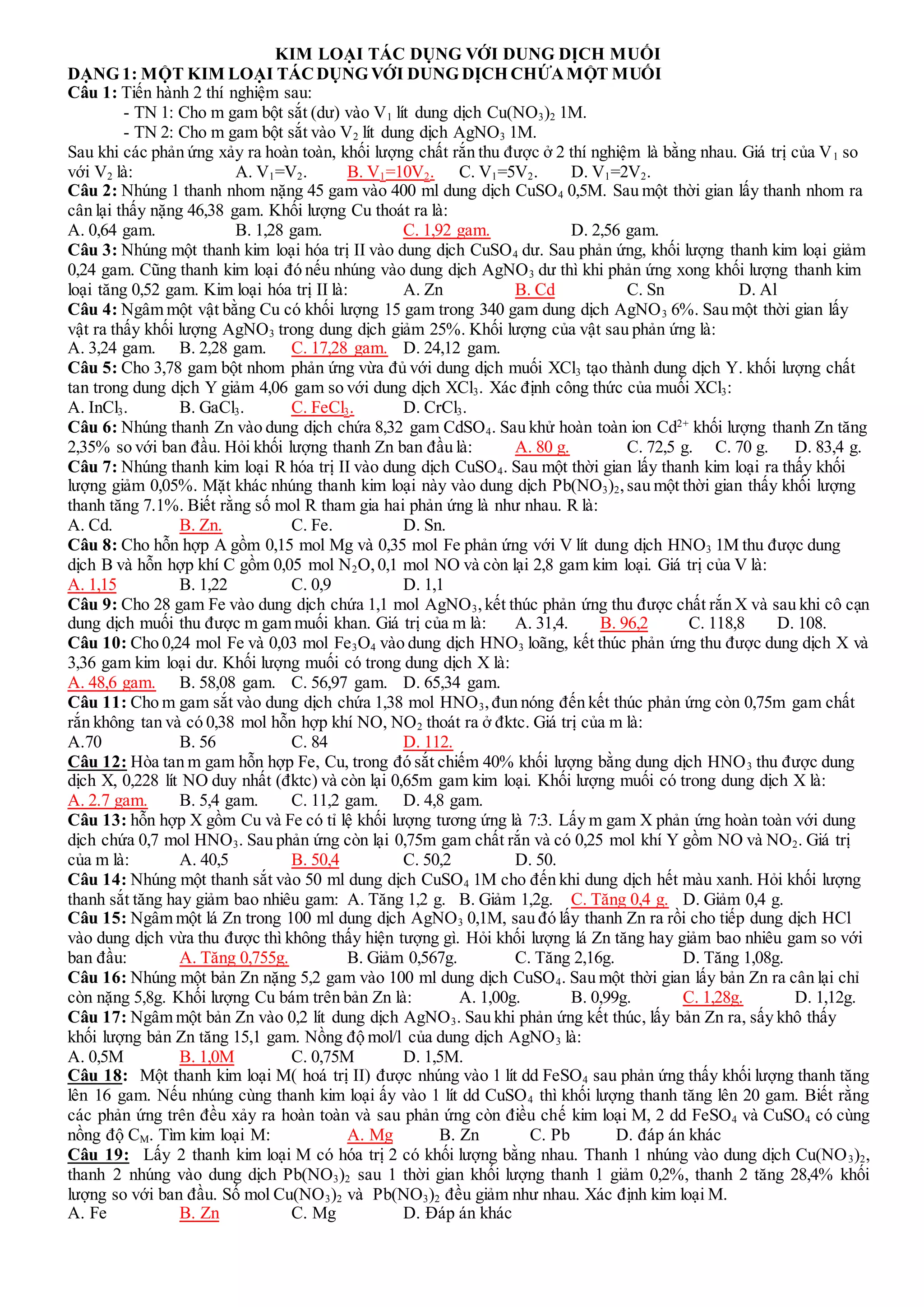 4 dang kim loai tac dung muoi | DOC