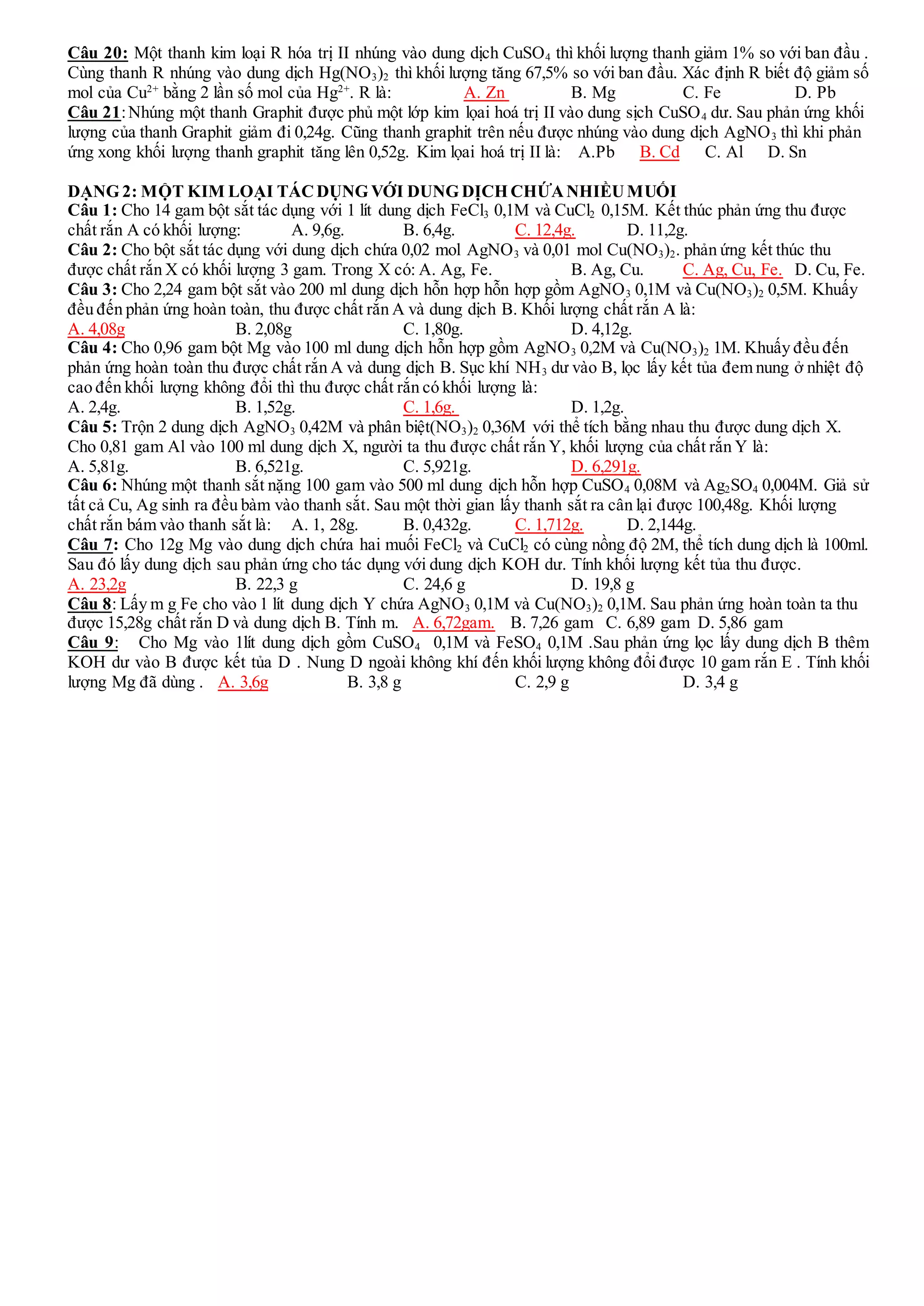 4 dang kim loai tac dung muoi | DOC