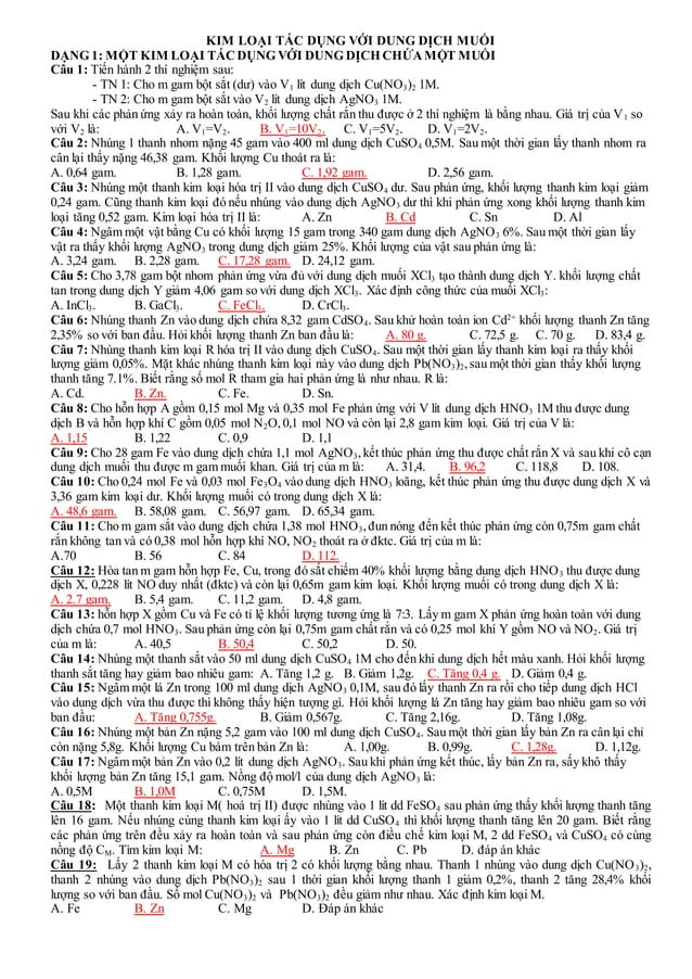 4 dang kim loai tac dung muoi | PDF