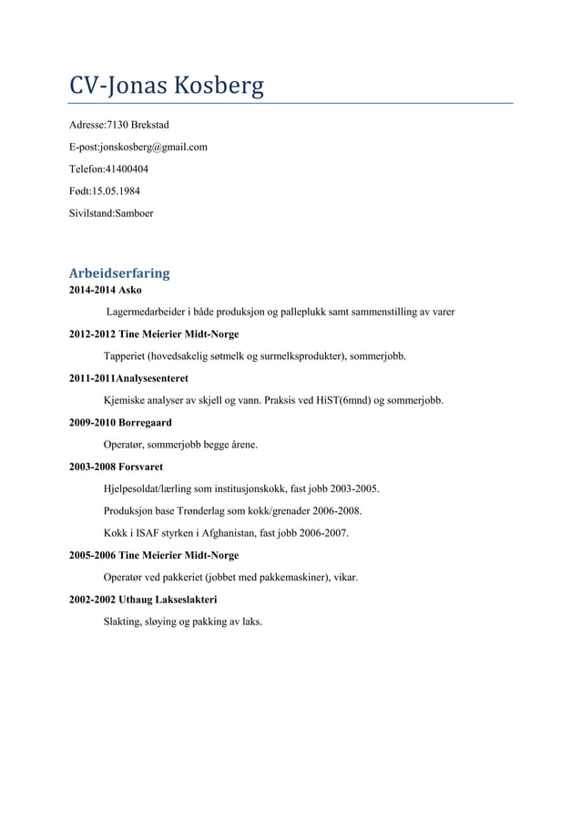 CV for jonas kosberg | PDF