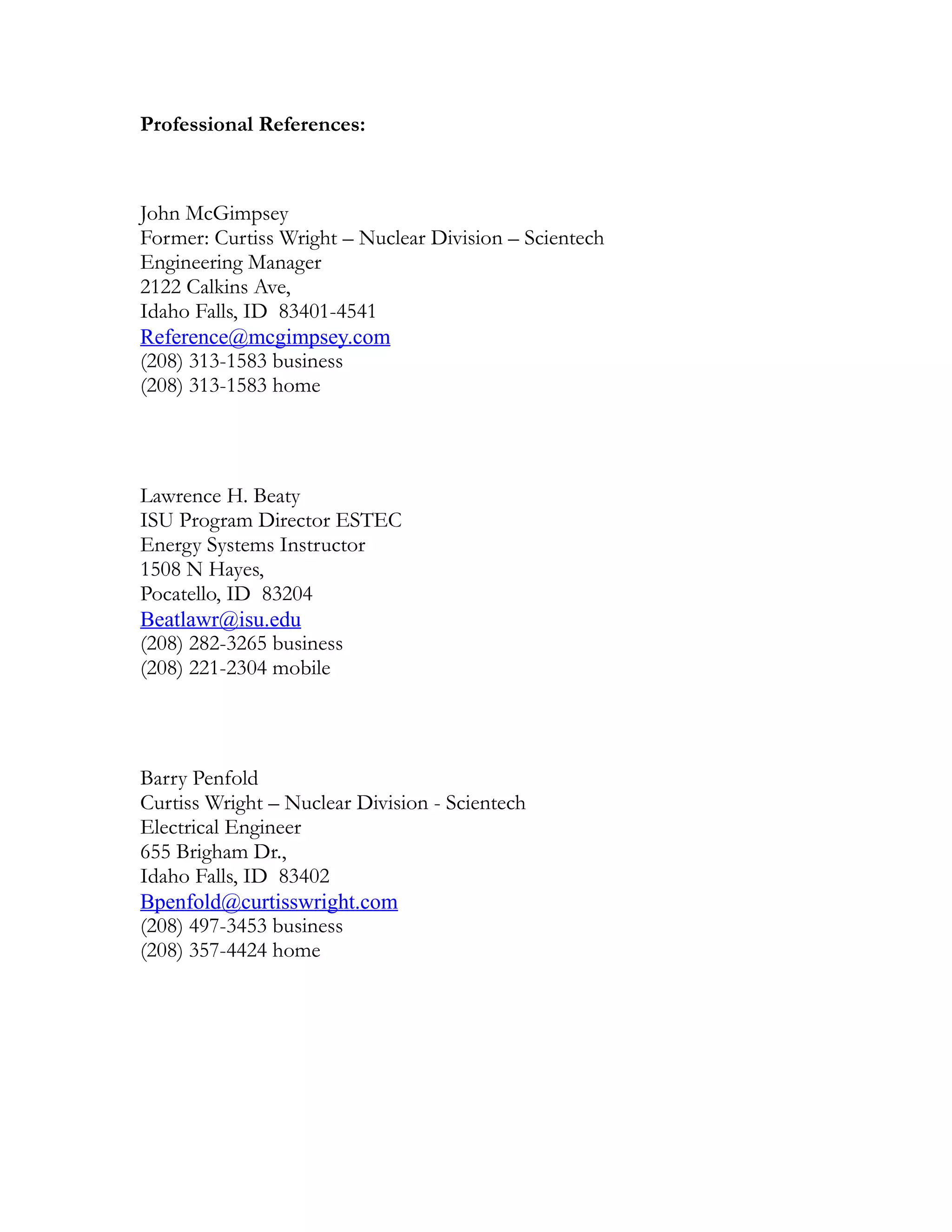 Professional References | DOC