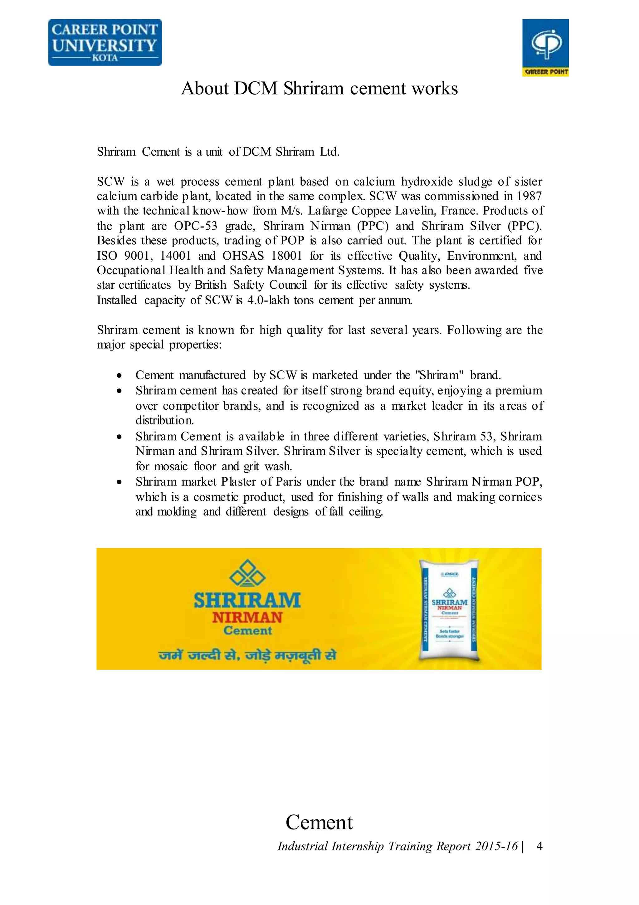 Report on Cement manufacturing process | DOCX