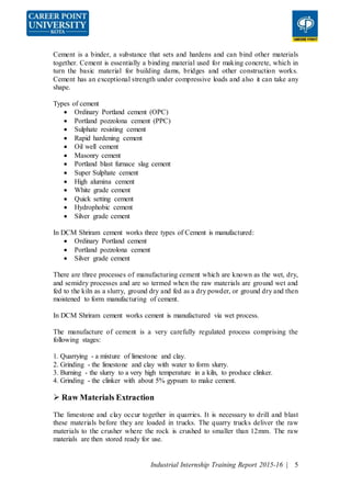 Report on Cement manufacturing process | DOCX