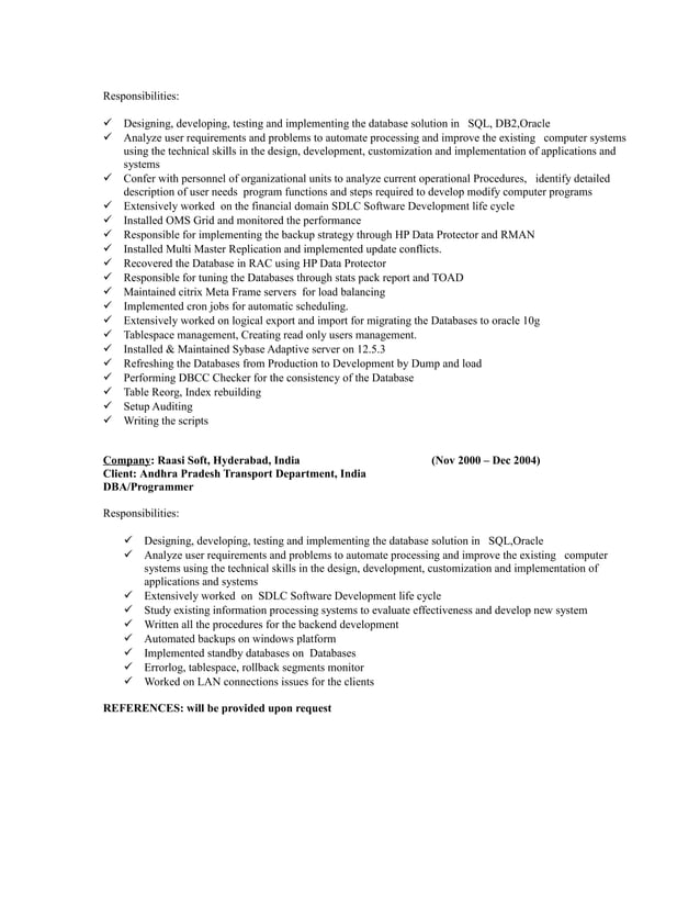 Sriniresume | DOC | Databases | Computer Software and Applications