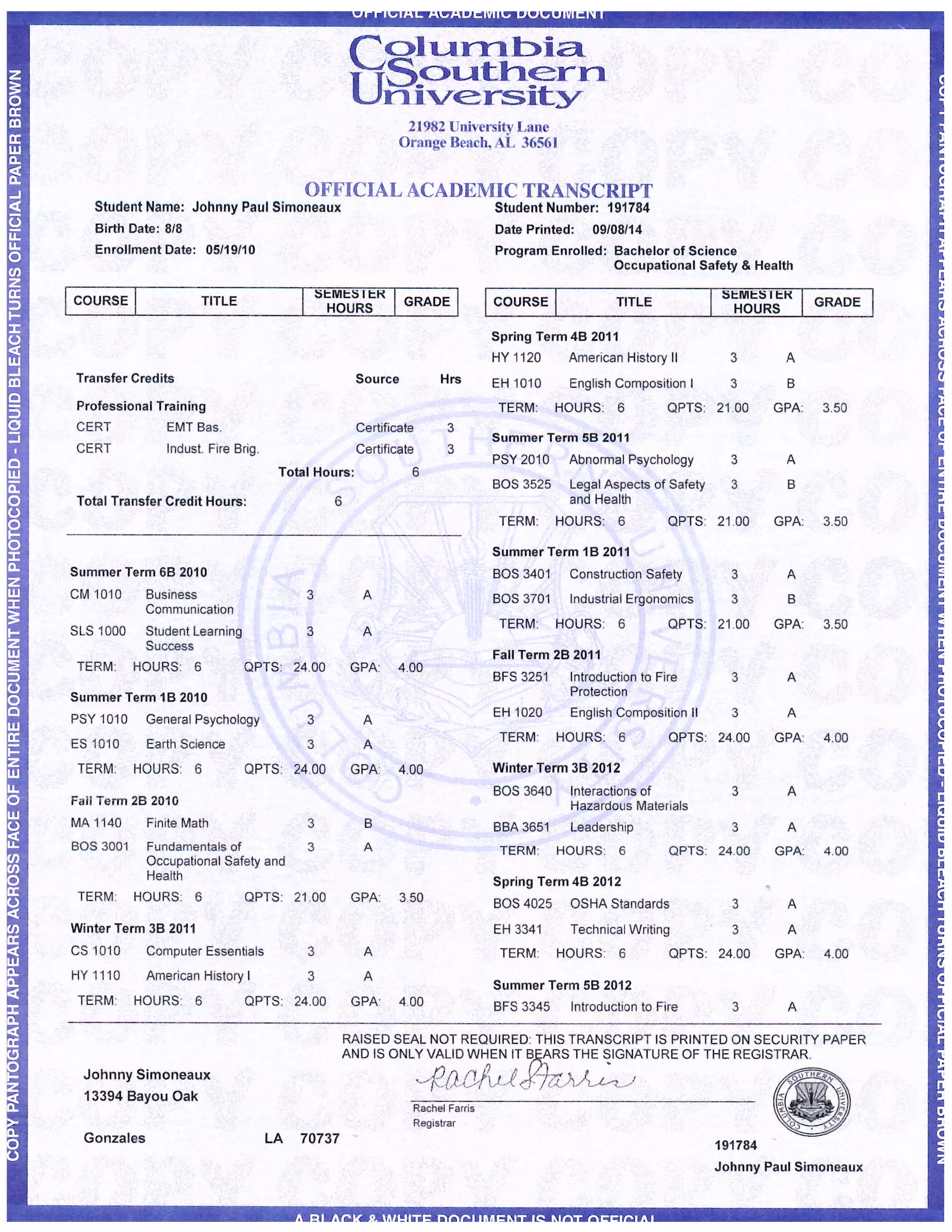 Offical Transcripts | PDF
