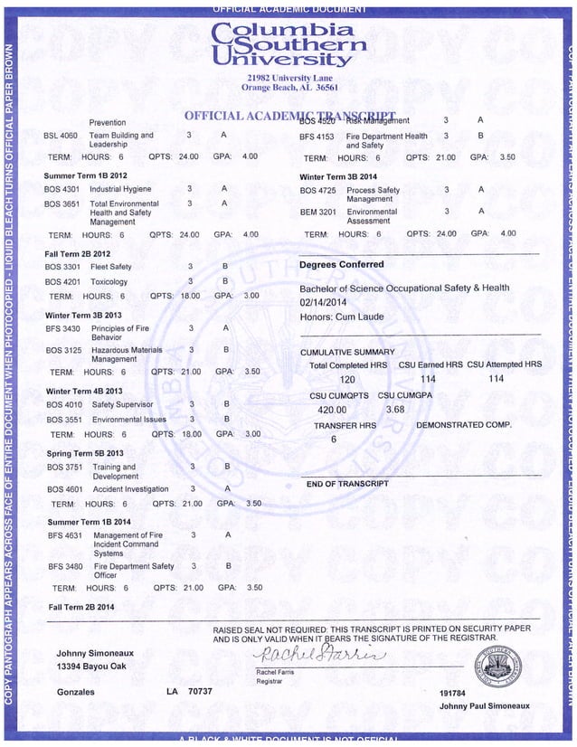 Offical Transcripts | PDF