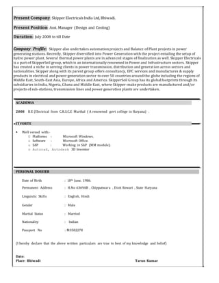 Electrical Engineer - Tarun (1) (1) | DOCX | Business | Business and ...