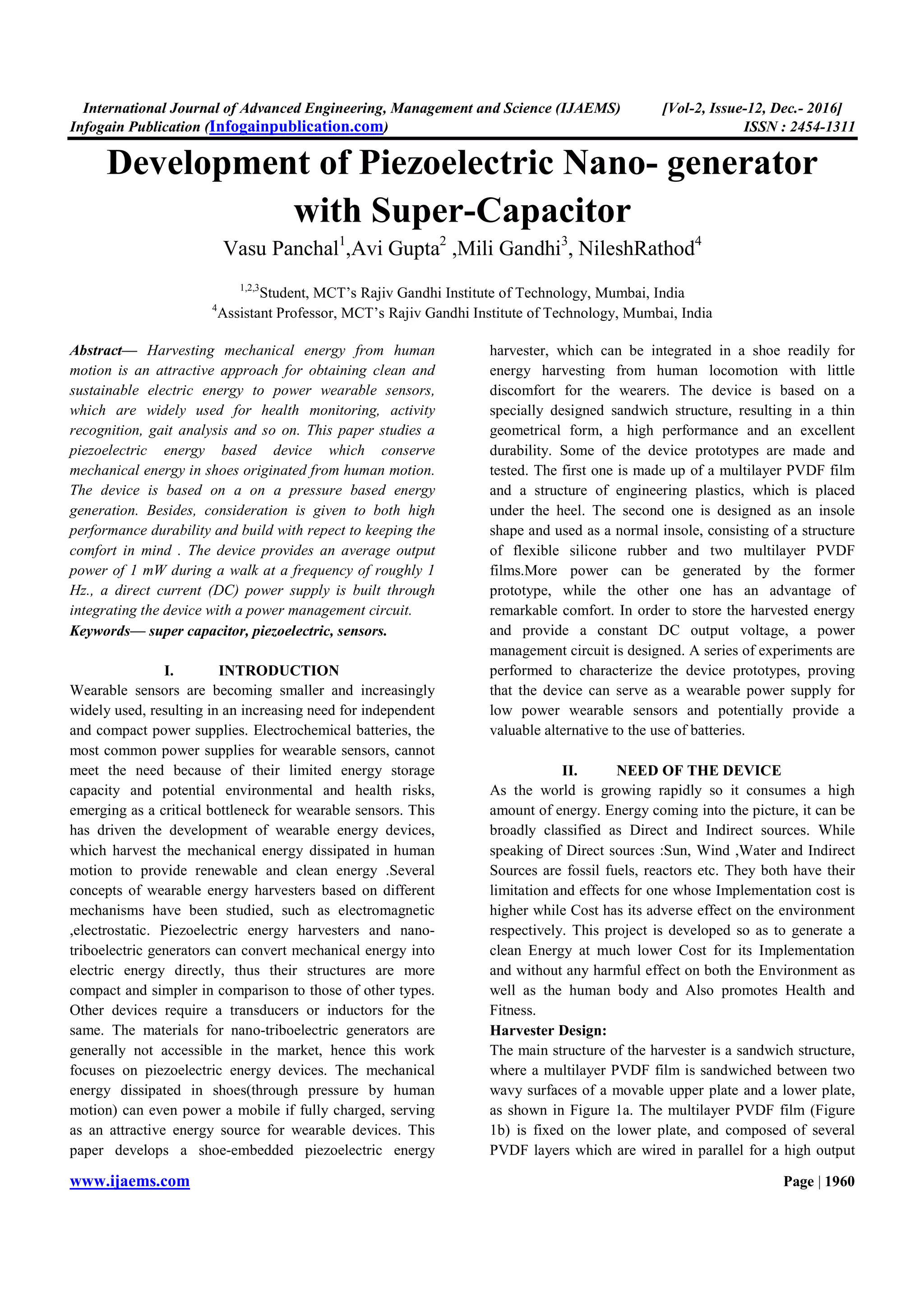 development of piezoelectric nano generator with super-capacitor | PDF