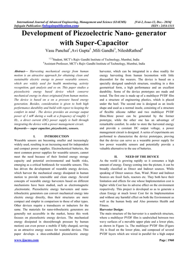 development of piezoelectric nano generator with super-capacitor | PDF
