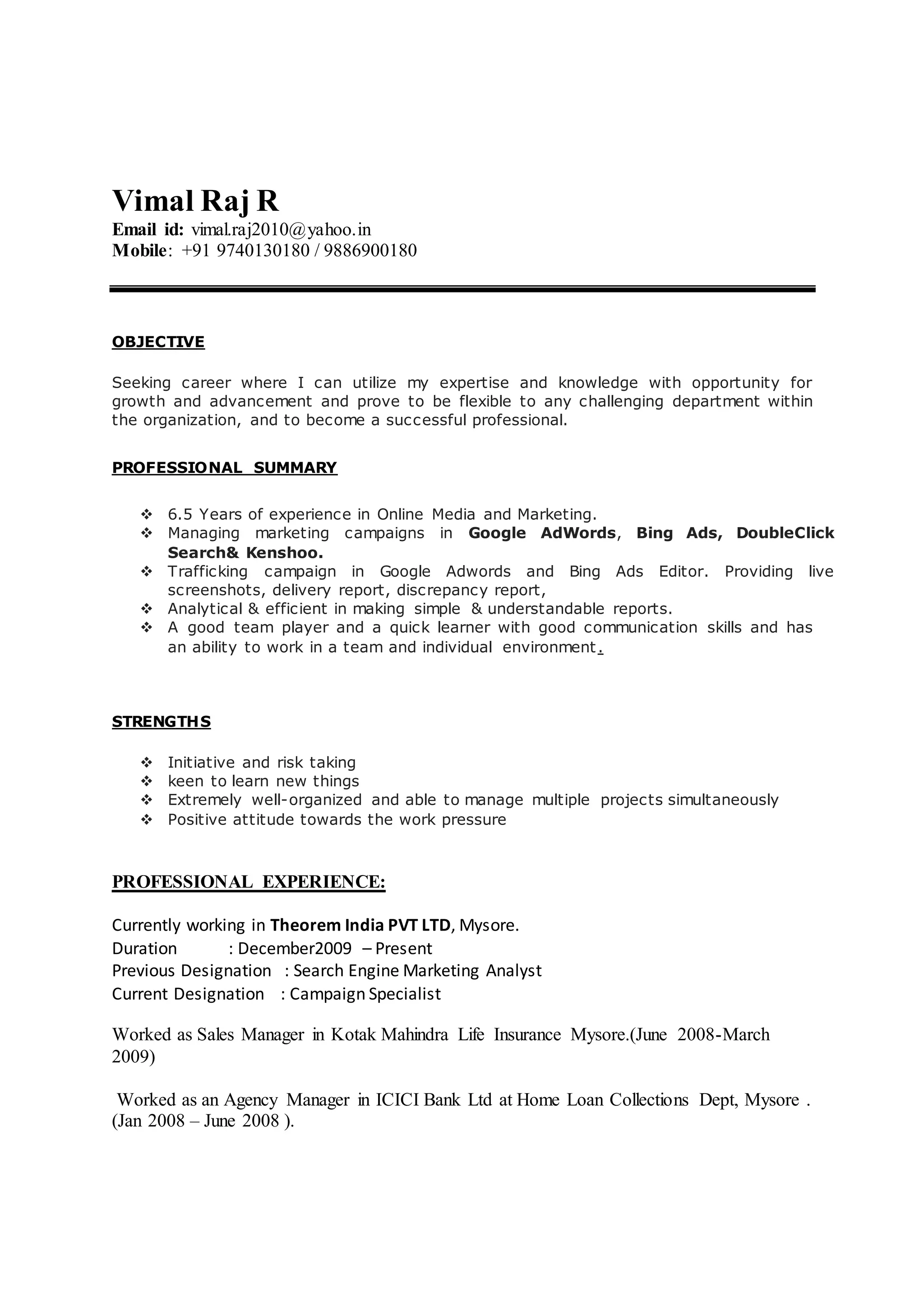 Resume Vimal | PDF
