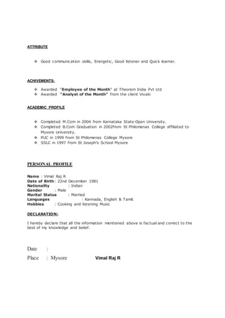 Resume Vimal | PDF