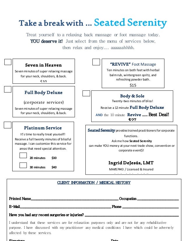 Seated Massage Menu