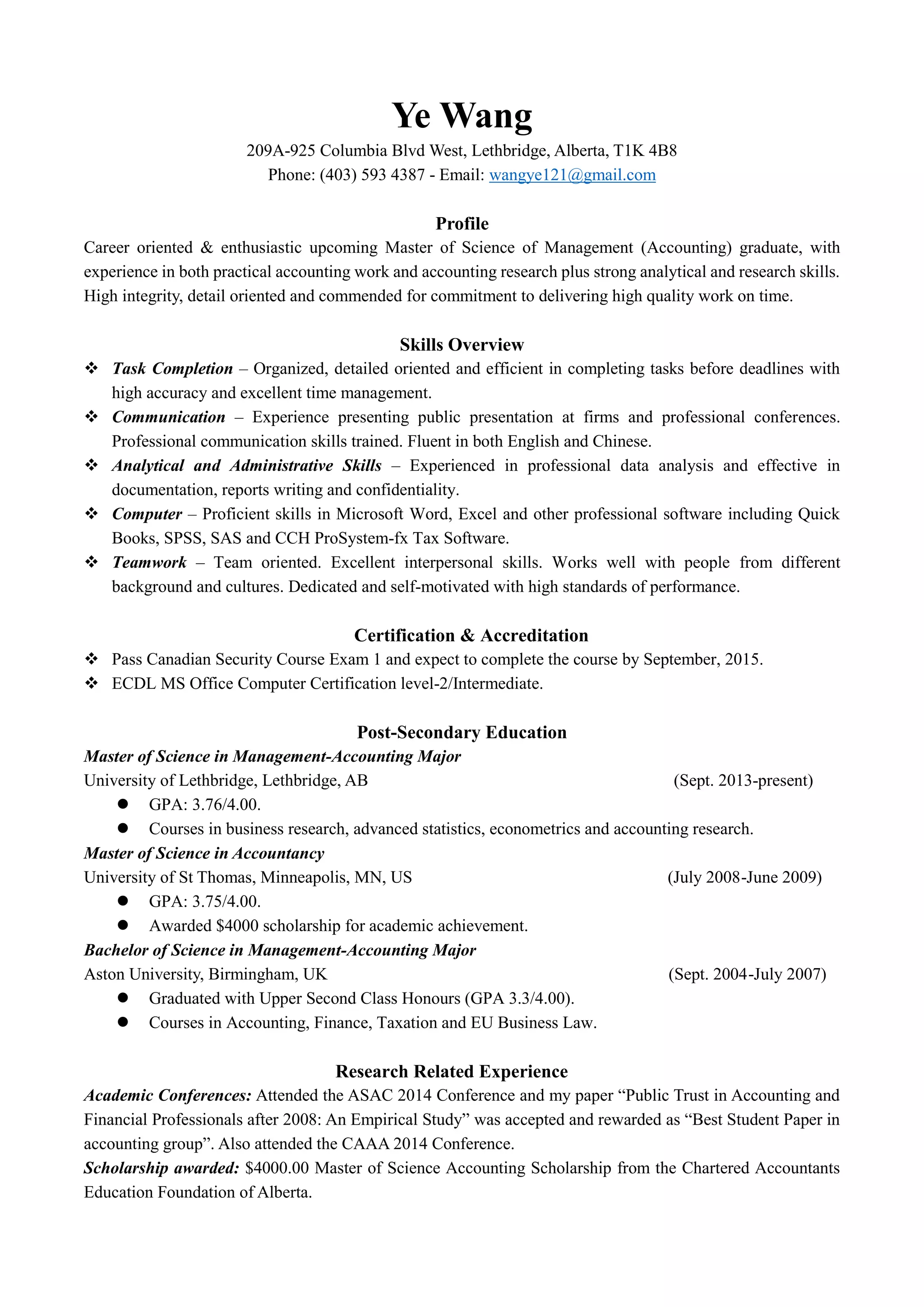 Ye Wang Resume for all | PDF