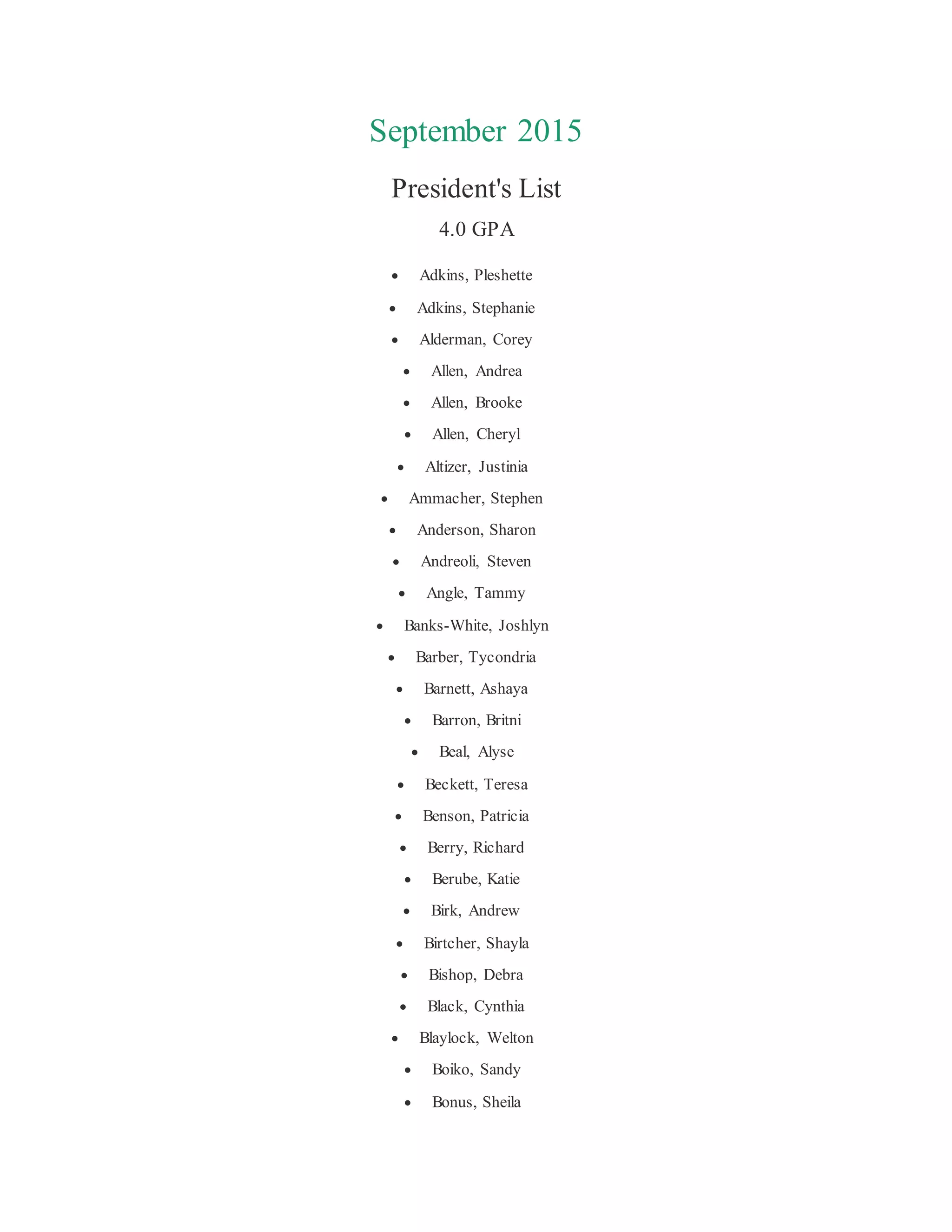 presidents list | DOCX