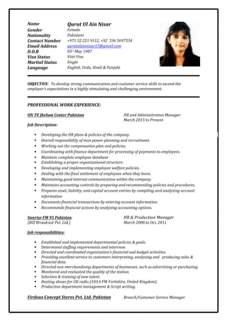 qurat cv | PDF | Resume Writing and Advice | Job Search