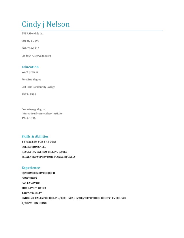 Cindy j Nelson resume | DOCX