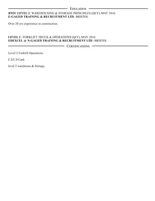 Mr Michael Toye CV 1 (2) | PDF