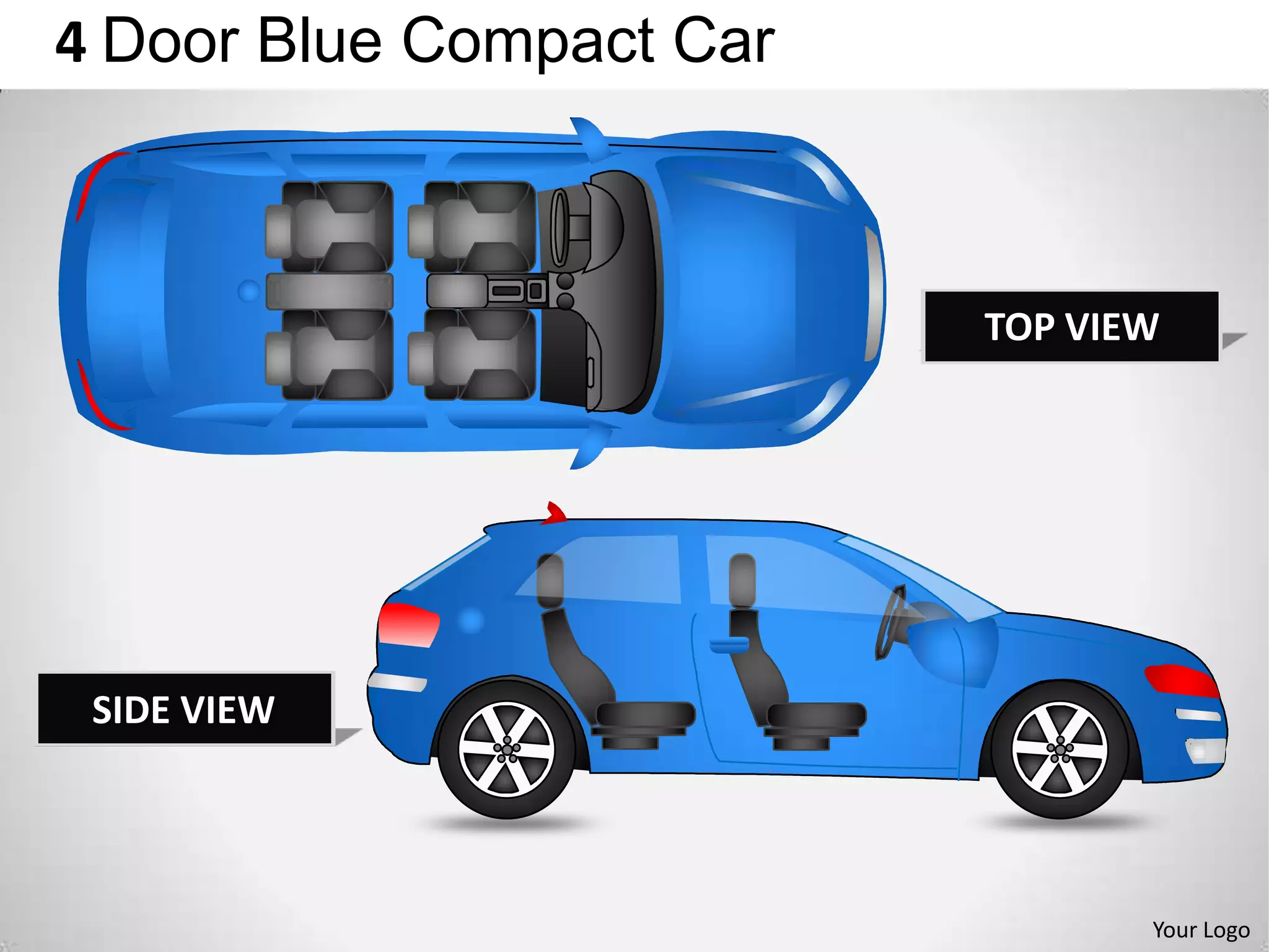 4 door blue car side view powerpoint presentation templates | PPTX