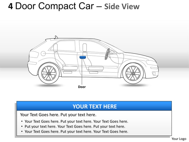 4 door blue car side view powerpoint presentation templates | PPTX