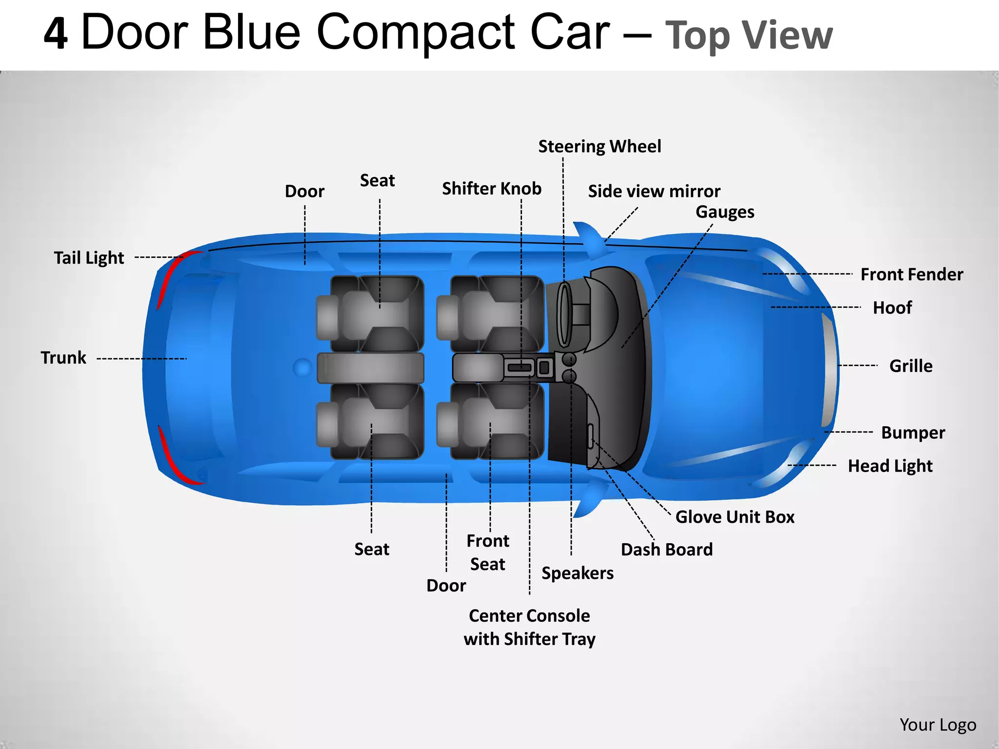 4 door blue car top view powerpoint presentation templates | PPTX ...