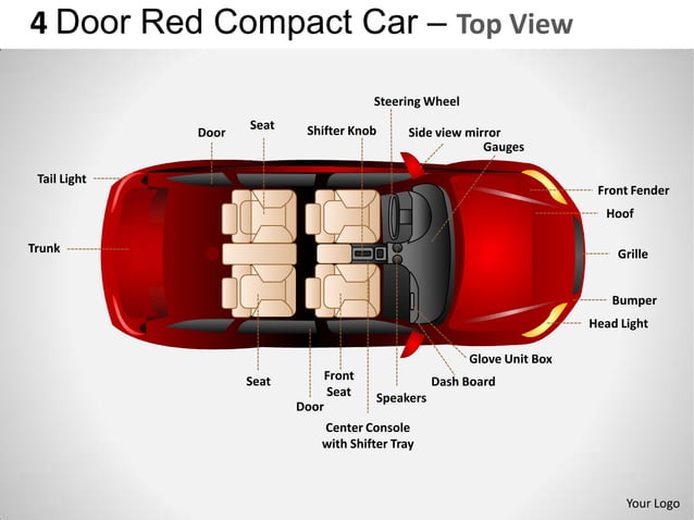 4 door red car top view powerpoint presentation templates | PPTX