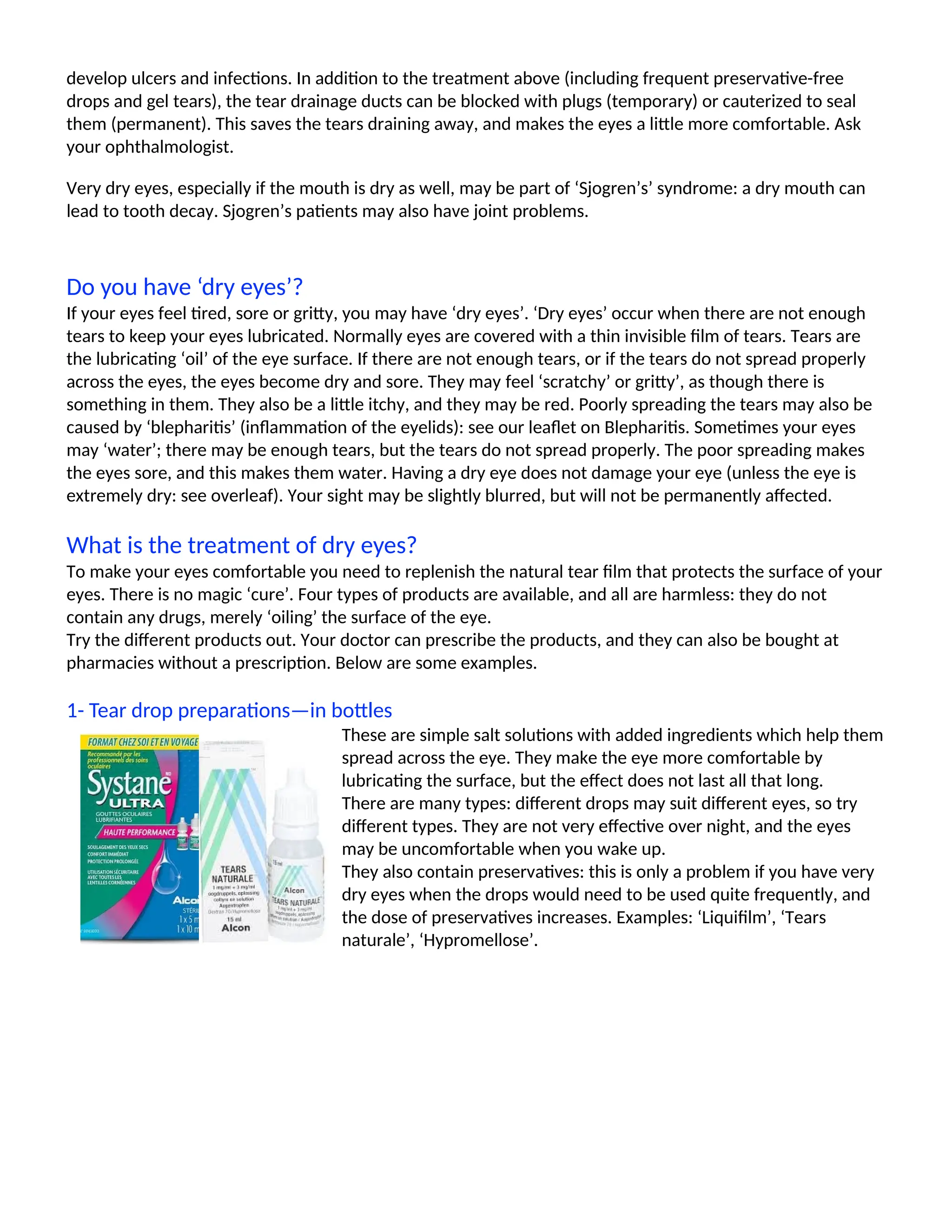 Dry Eyes educational pamphlet for patients | DOCX