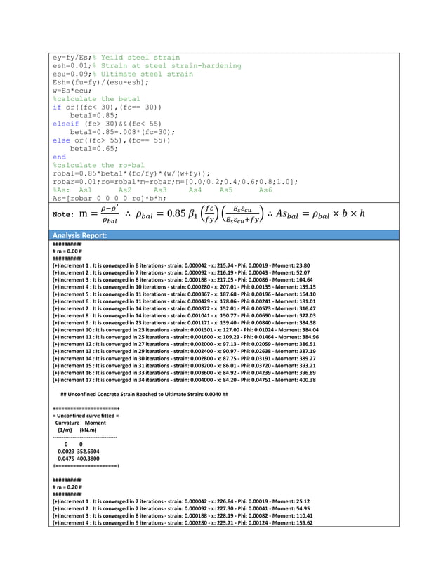 Moment curvature analysis unconfined concrete section with different tension steel reinforcement ...