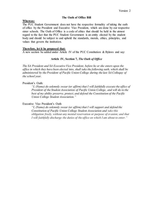 The Oath of Office Bill (Version2) | PDF