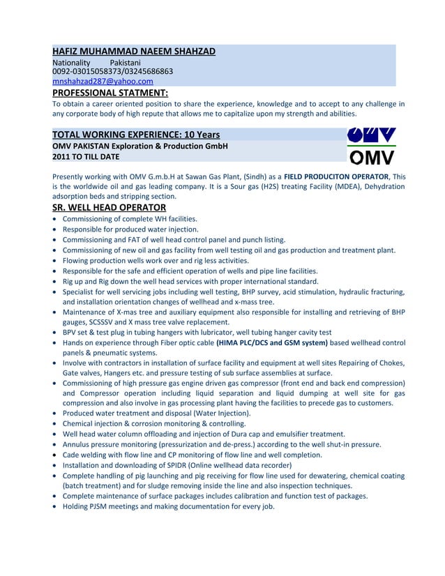 Field Production Operator CV | DOC