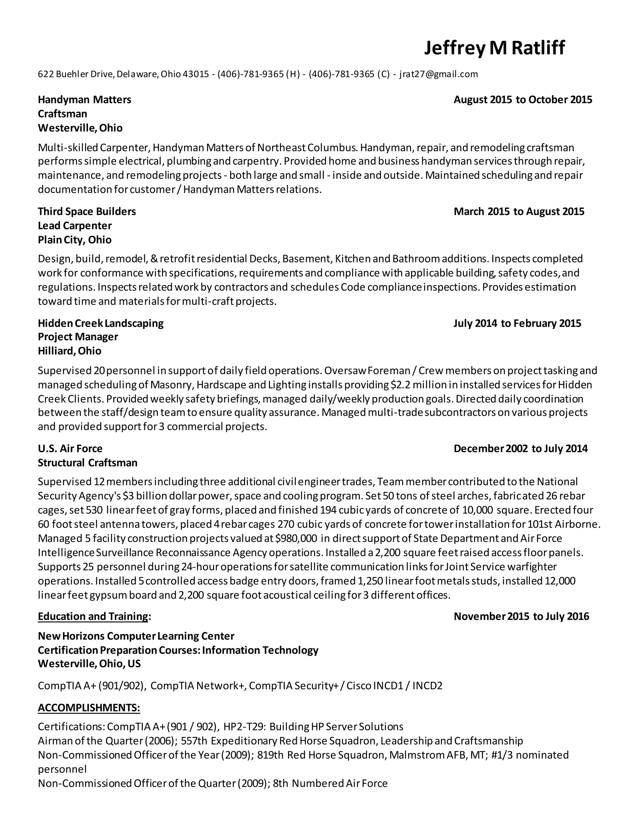 Jeffrey Ratliff Professional Resume | DOCX | Computer Networking ...