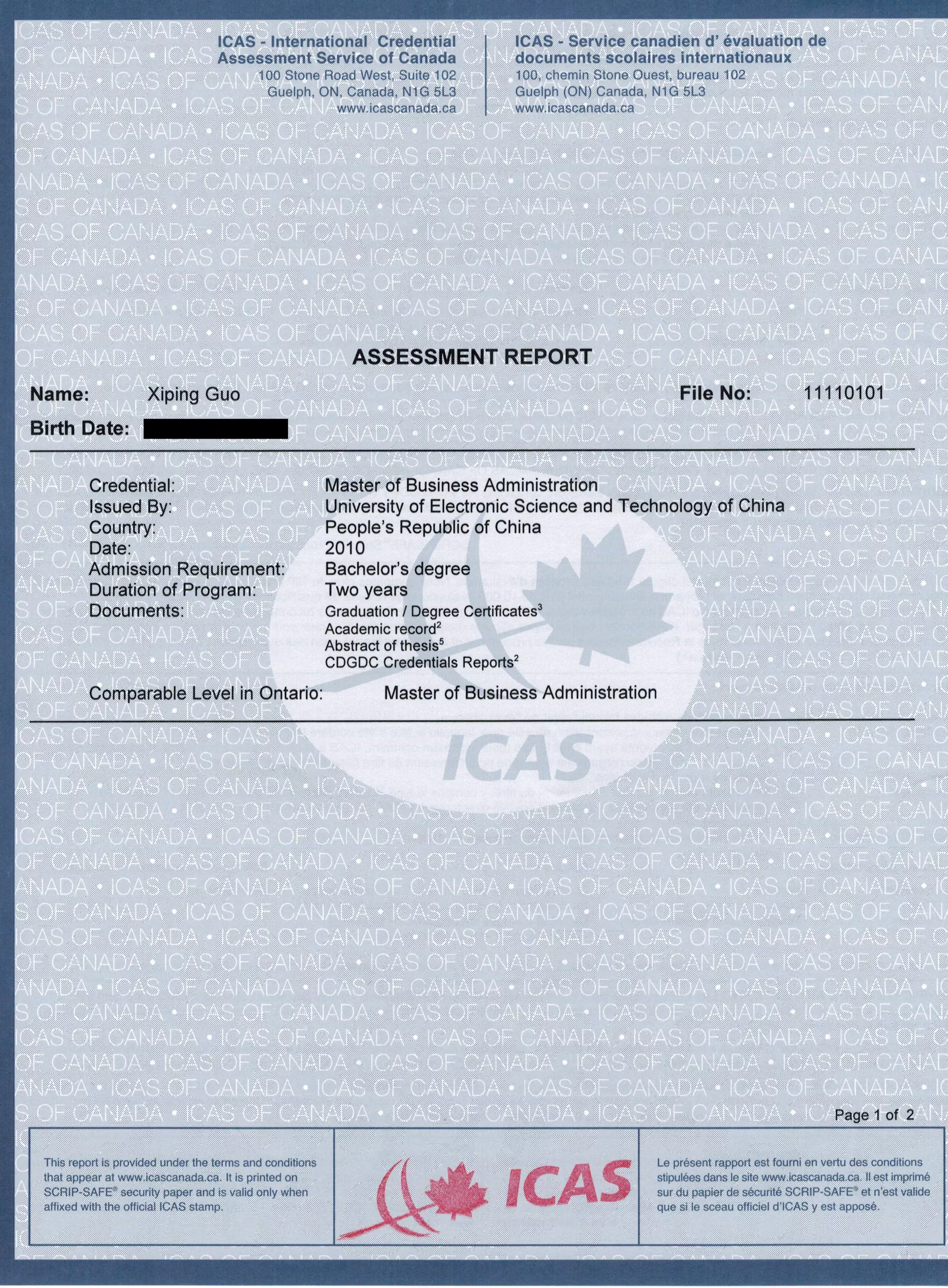 MBA assessment certificate of ICAS-full | PDF