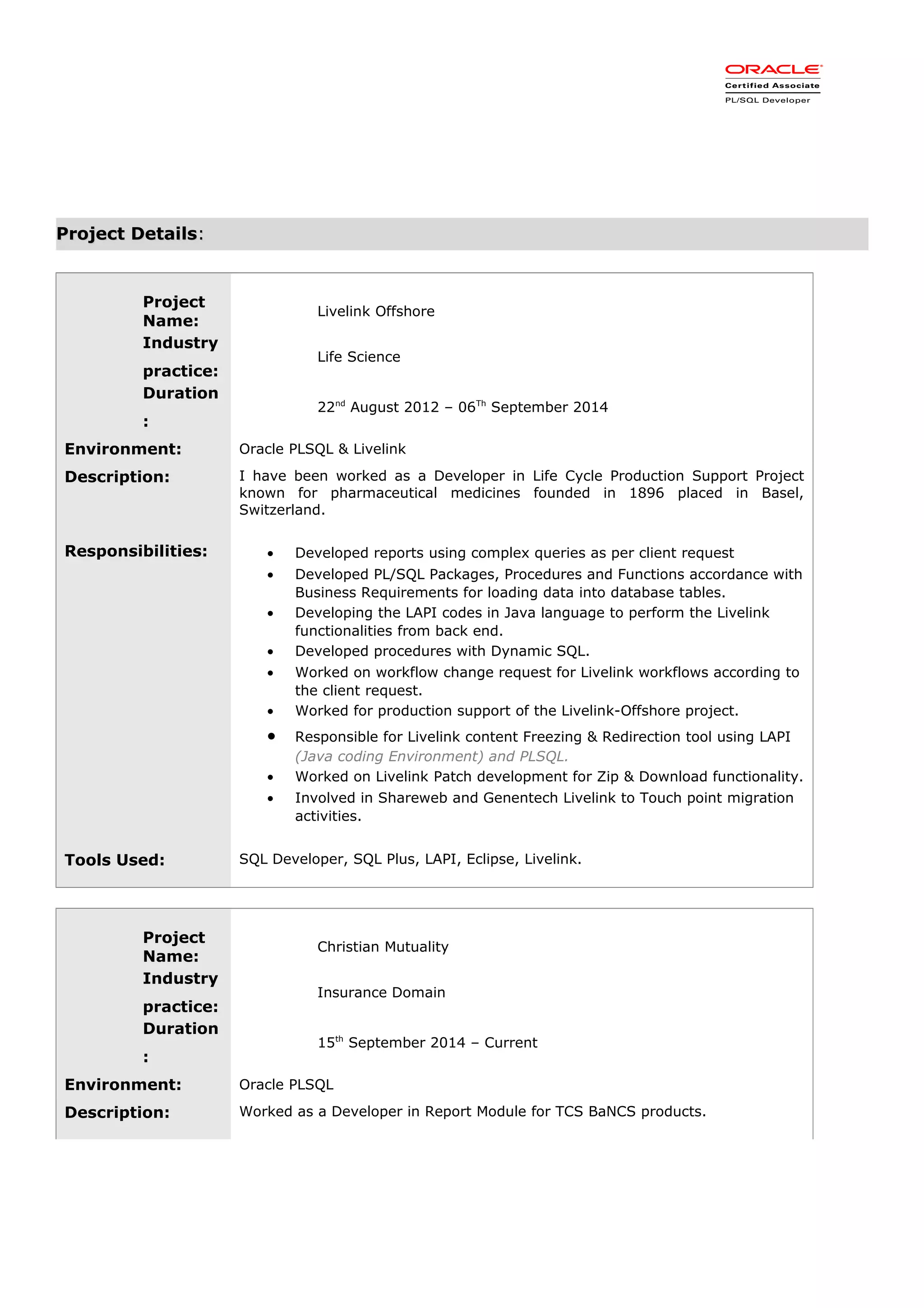 Shridhar_Bhat 3.8Years PLSQL | PDF