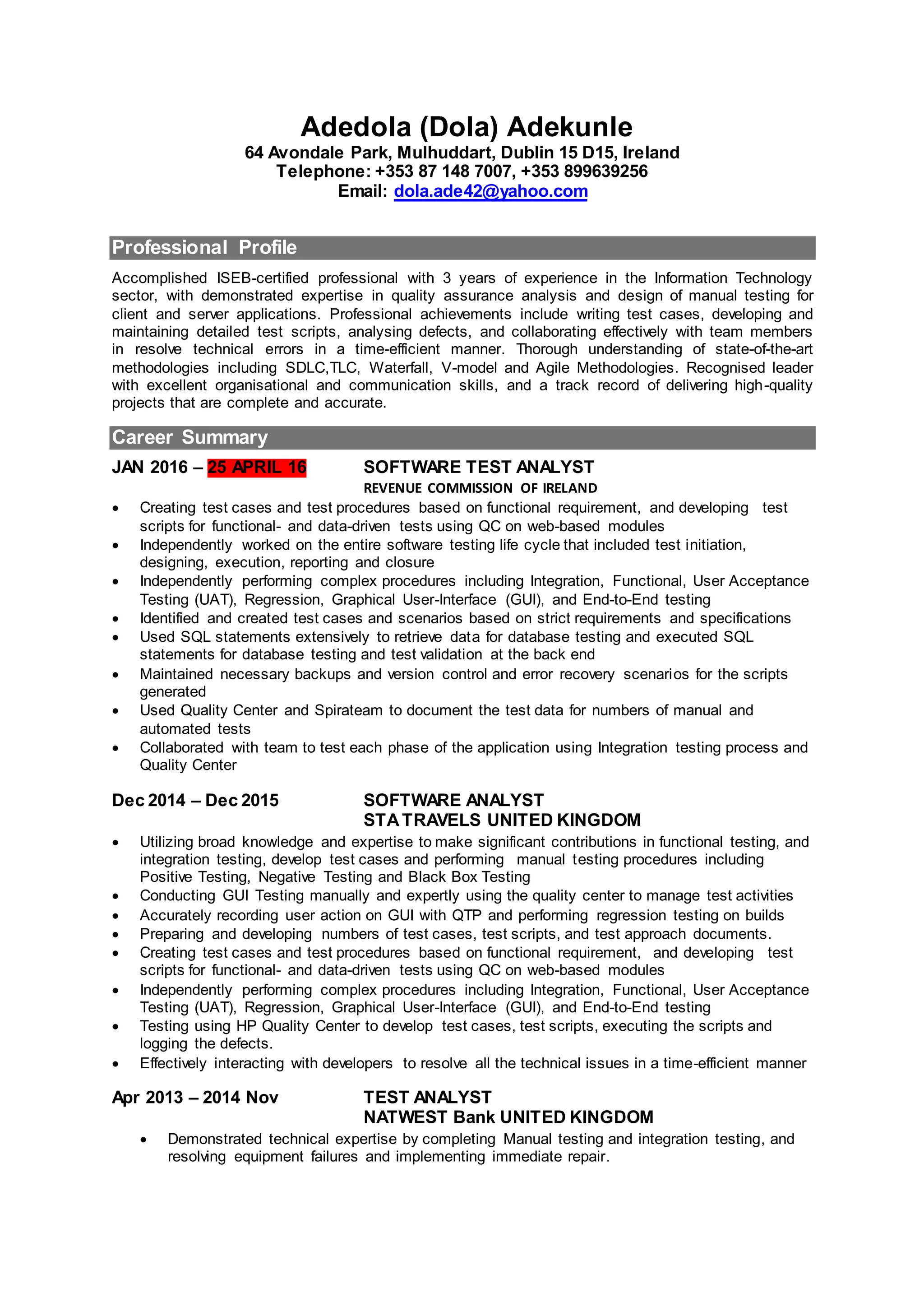 UPDATED CV TEST 2016 | PDF