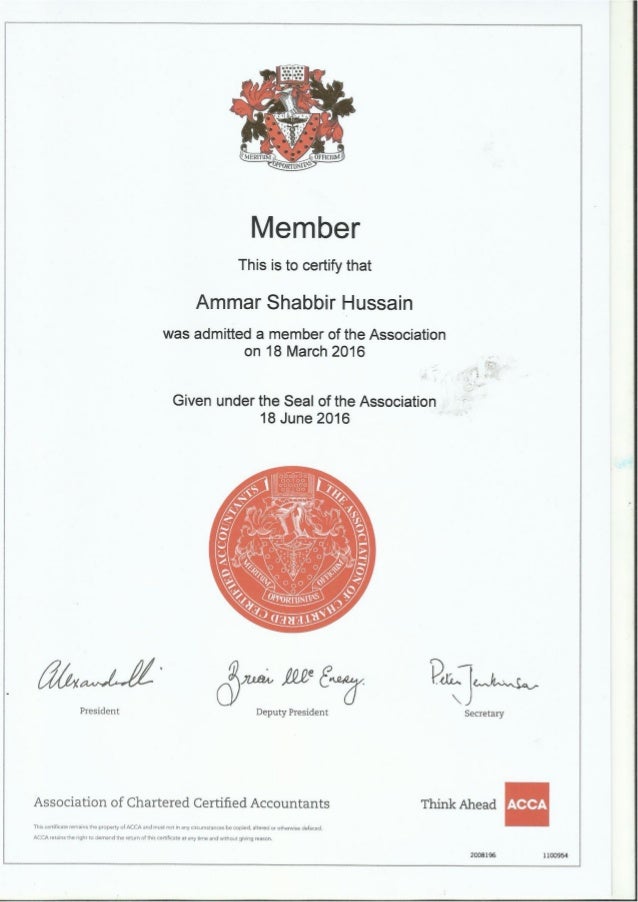 ACCA Membership Certificate