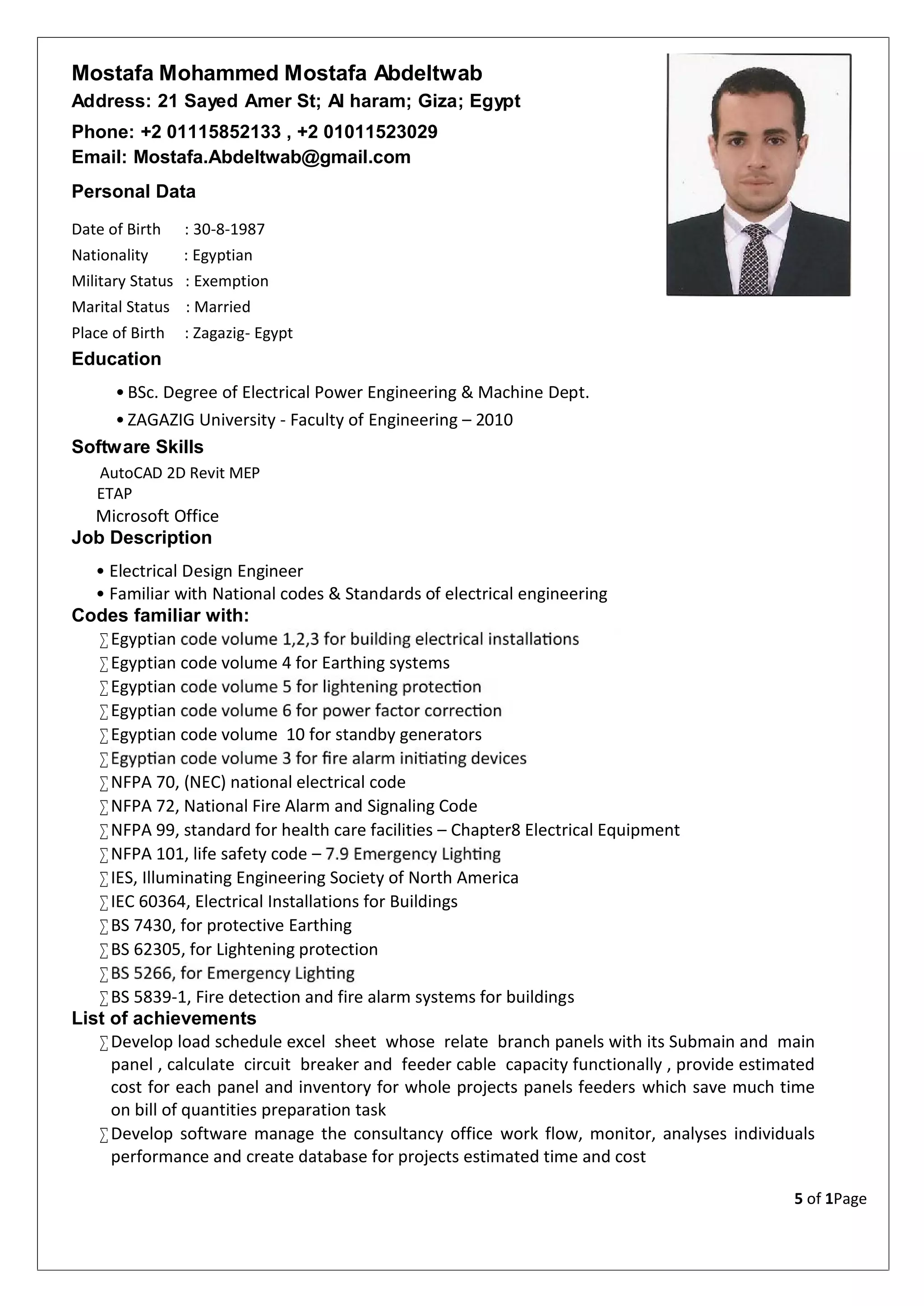 Electrical Engineer CV -Mostafa Abdeltwab | PDF