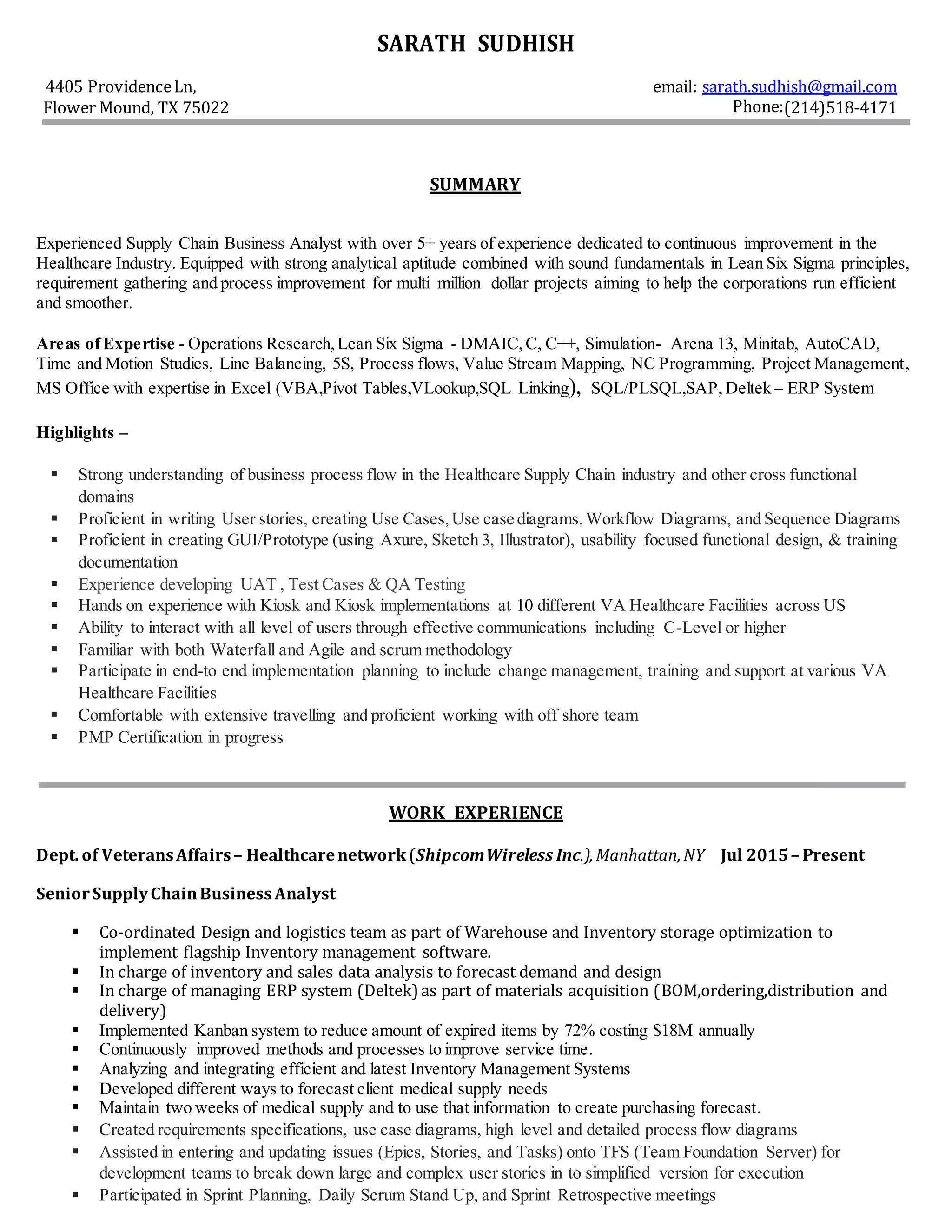 SARATH SUDHISH - RESUME - 04-29-2016 TL | PDF