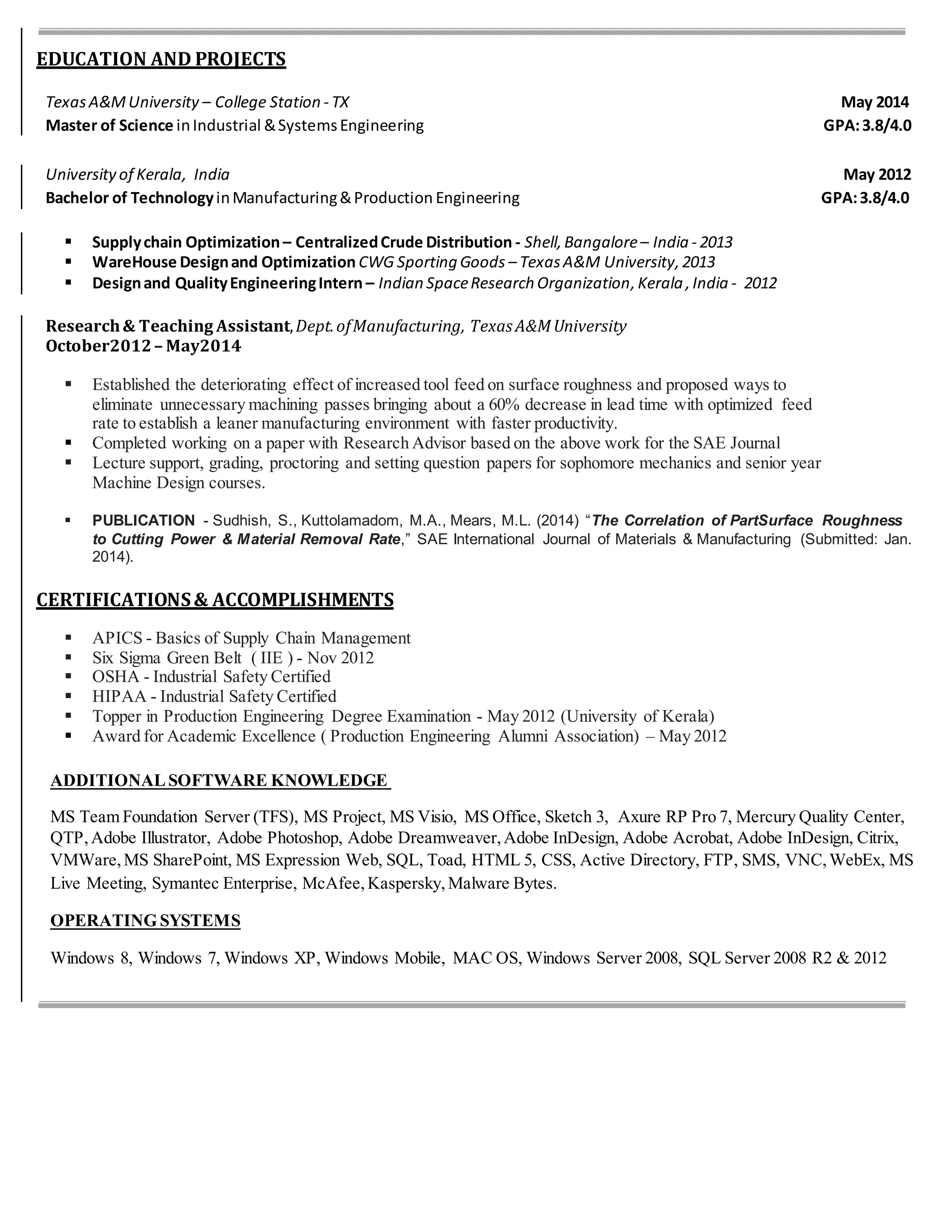 SARATH SUDHISH - RESUME - 04-29-2016 TL | DOCX