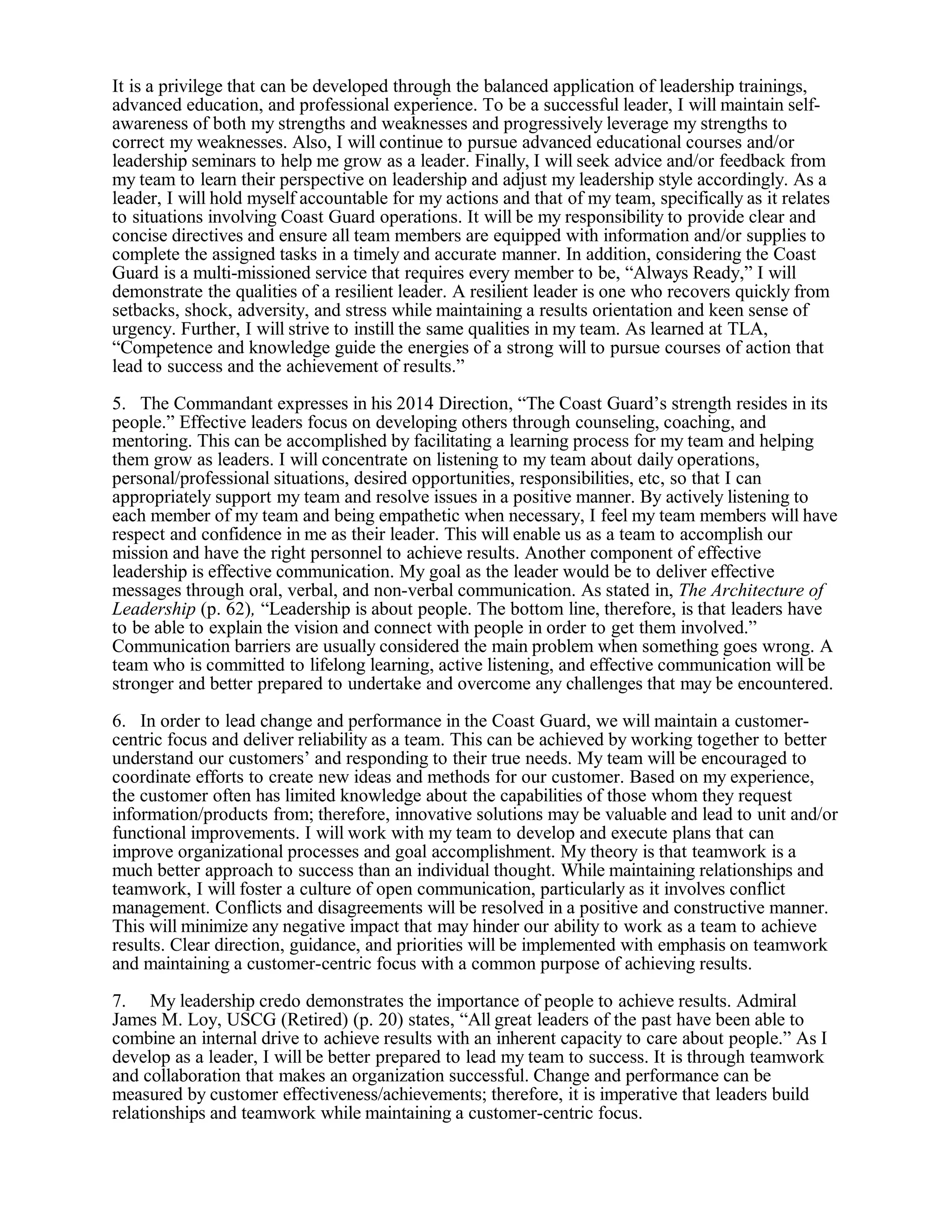 Personal Leadership Philosophy- William Briscoe | DOC