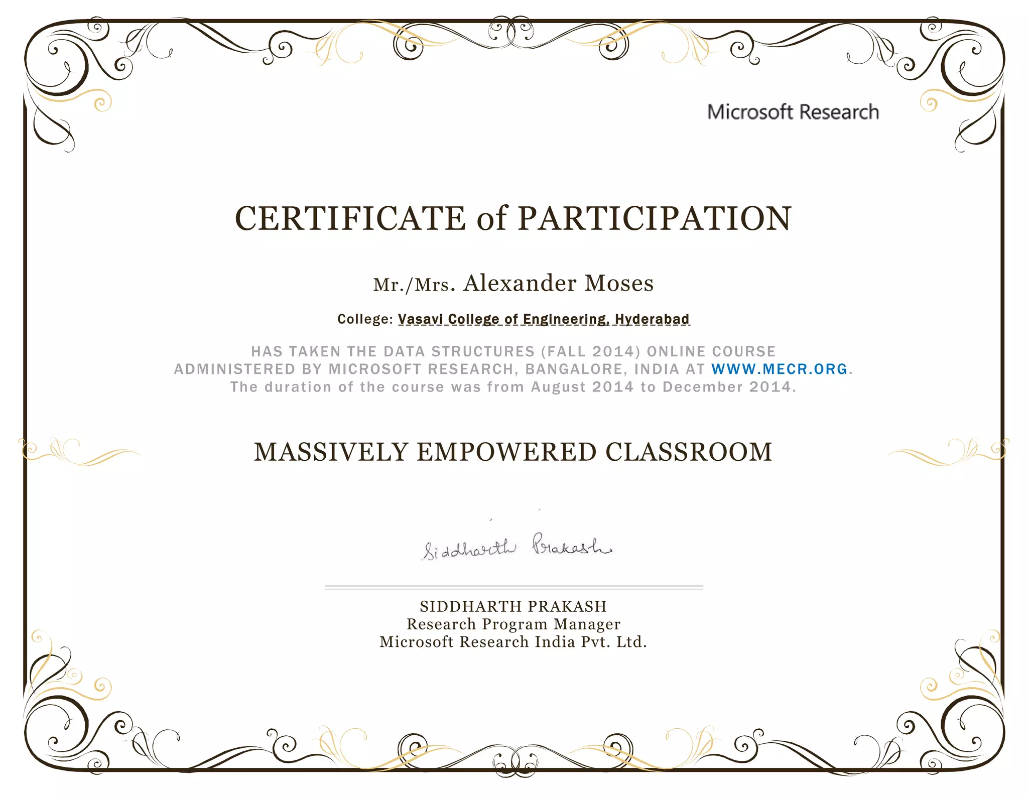 MEC Certificate - Alexander - Moses - 10718 | PDF