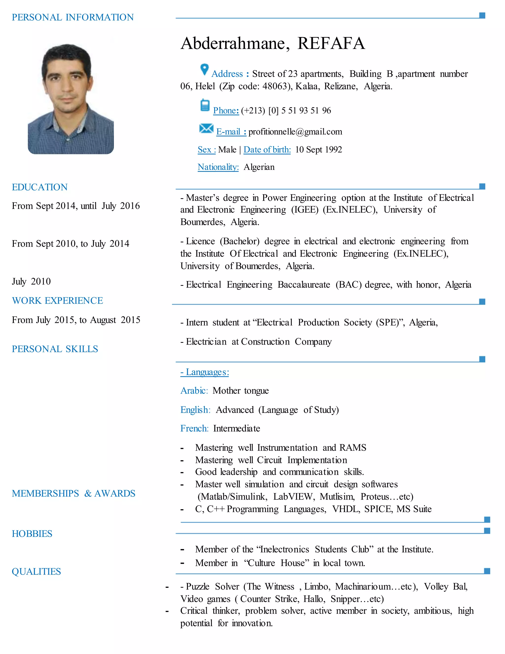 REFAFA Abderrahmane CV's | PDF