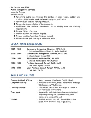 CV NOR KAMILAH JUSOH | PDF | Business Banking & Finance | Business