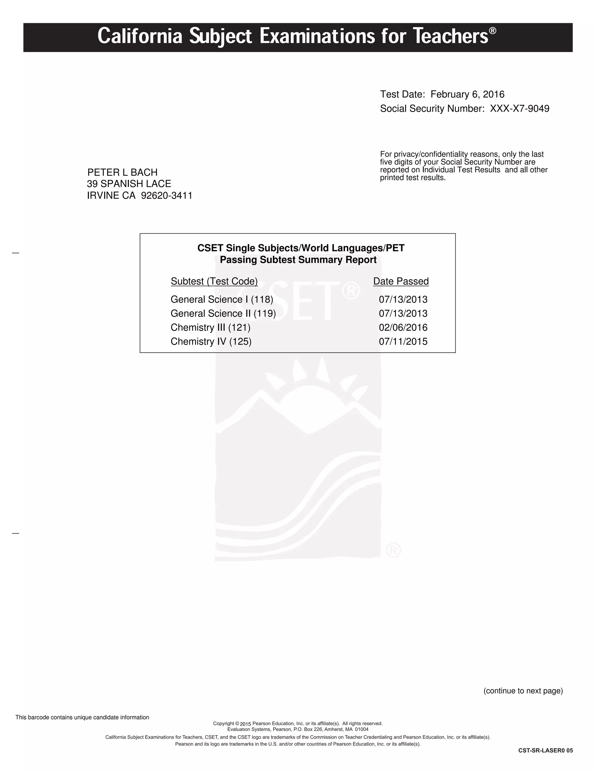 CSET 121 Chem Exam 201602- Pass | PDF