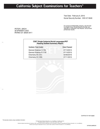 CSET 121 Chem Exam 201602- Pass | PDF